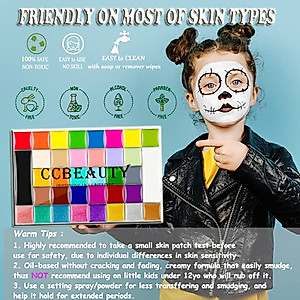 CCbeauty Professional 36 Colors Face Body Paint Kit, Largest Oil Based Non-Toxic Hypoallergenic Neon Face Painting Palette Set with 10 Brushes for Halloween SFX Special Effects Cosplay Costume Makeup