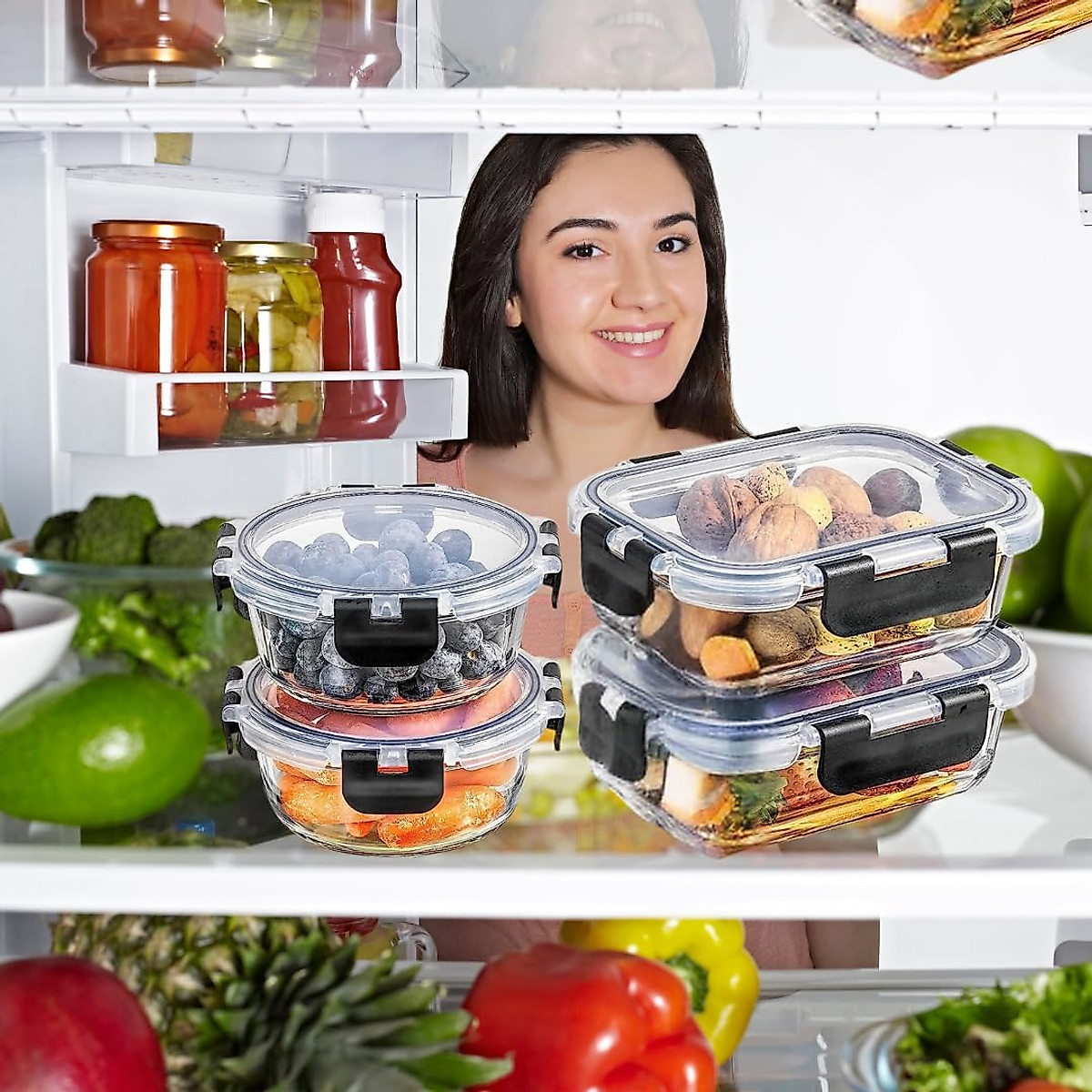 24-Pcs glass food containers set(12 Airtight, Freezer and Microwave Safe Food Storage Containers and 12 Lids), Glass Meal Prep Containers,BPA-free. Microwave,freezer,oven and Dishwasher safe.