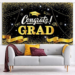 Graduation Party Backdrop Banner Decoration Congrats Sign Banner 2022 Congratulate Graduation Prom Photography Fabric Background for Graduation Party Supplies 72.8 x 43.3 Inch (Black)