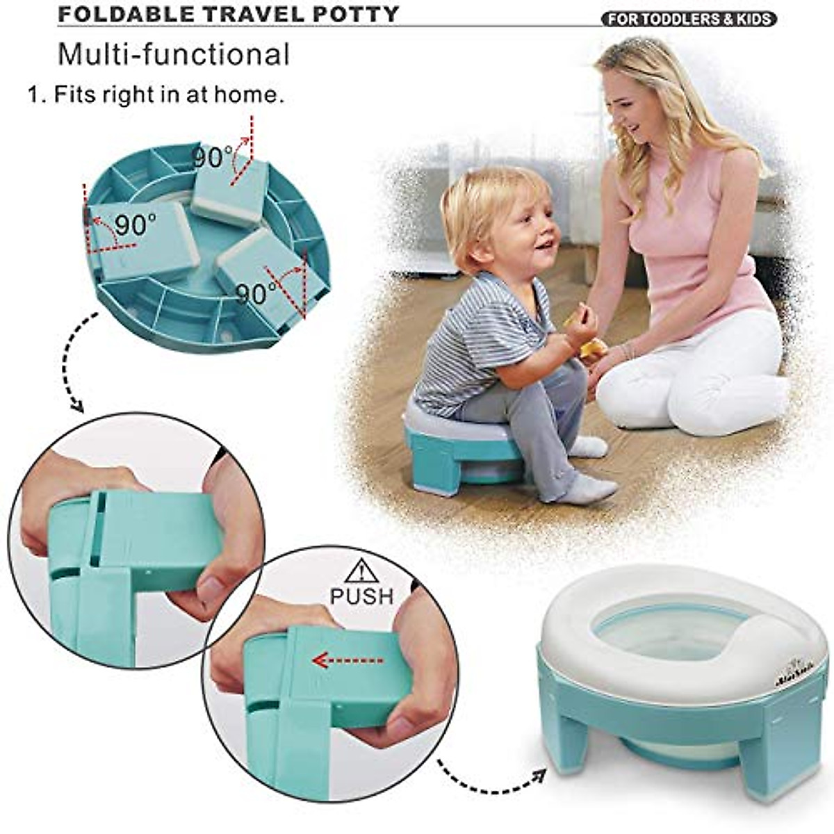 3-in-1 Go Potty for Travel, Portable Folding Compact Toilet Seat,Potty Training Toilet Chairs for Toddler Boys & Girls with storage Bag and Potty Liners by BlueSnail (blue)