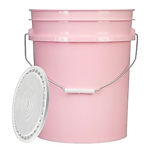House Naturals 5 Gallon Pink Food Grade Plastic Storage Bucket with Lid Cover (Pack of 3) Made in USA (with White Easy Open Close Lids)