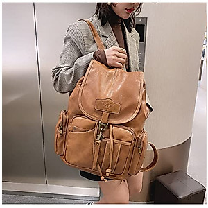 Vojad Backpack Purse for Women Fashion Leather Designer Travel Large Ladies Vintage Style Shoulder Bags with Drawstring (Light brown)