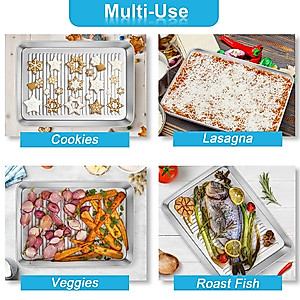 TeamFar Lasagna Pan, 12.4 Inch Stainless Steel Rectangular Textured Baking Pan with Lid, Corrugated Bottom & Deep Side, Non-Toxic & Heavy Duty, Dishwasher Safe - (2 Pans + 2 Lids）