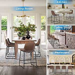 Rfiver Pu Faux Leather Bar Stools Set of 2, Industrial Pub Barstools with Back and Footrest, Modern Armless Bar Height Stool Chairs (Brown, 24" Counter Chair x2)