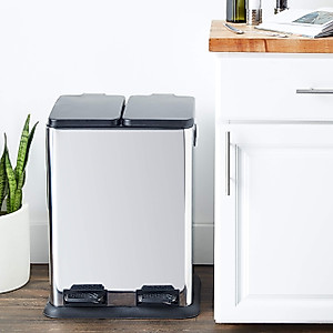 Organize It All Dual Compartment Step on Recycling Trash Can-Stainless Steel, 10-14 Gallons, Black