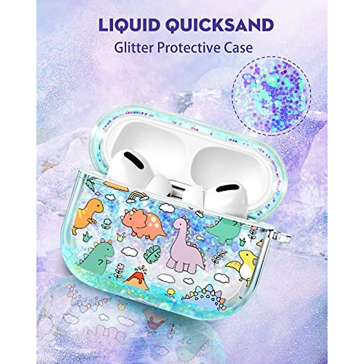 Kokaaee for Airpod Pro & Pro 2 Case Cover Cute Funda Kawaii Women Aesthetic Protector Girls Girly Liquid Glitter Bling Sparkly Design Estuche Keychain Y2K for Apple Airpod Pro 1/2 Cases