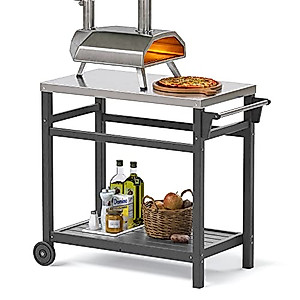 TORVA Outdoor Prep Cart,Portable Dining Table for Pizza Oven, Double-Shelf Patio Grilling Backyard BBQ Grill Cart(Gray Color)