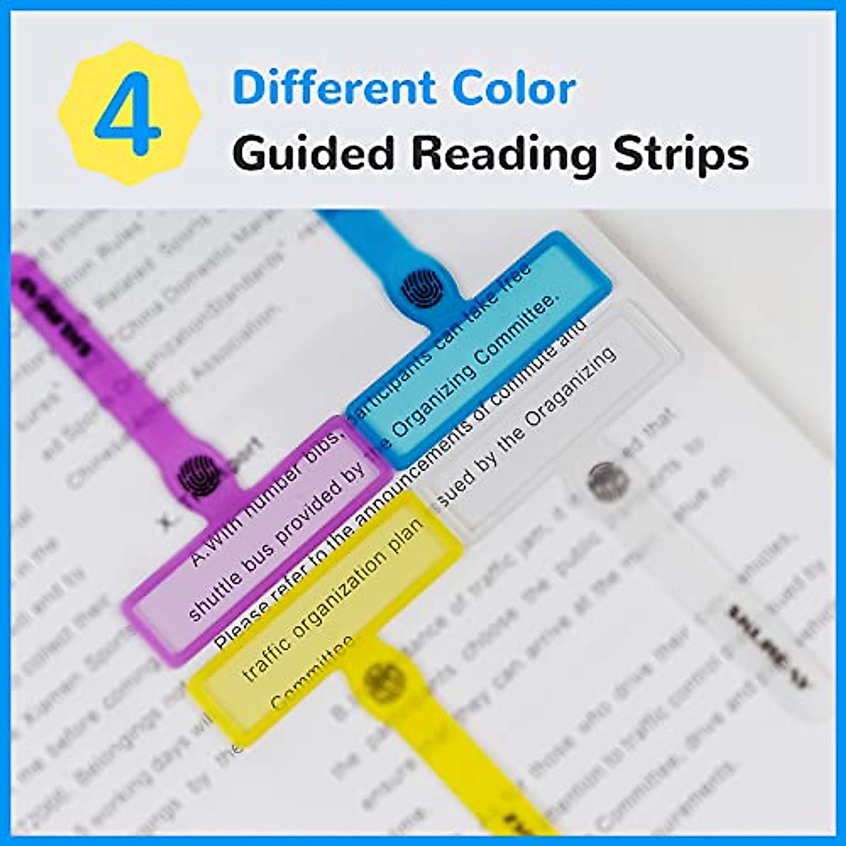 Guided Reading Strips, Dyslexia Tools for Kids, Colorful Text Overlays for Early Readers, ADHD Finger Trackers Highlight (2 Packs)