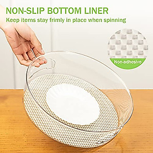 4 Pack Lazy Susan Organizer for Cabinet with Handle, 12 inch Clear Spinning Storage Lazy Susan Turntable for Pantry, Kitchen Sink, Corner Cabinet, Bathroom, Countertop, Non-Skid Liners Included, Round