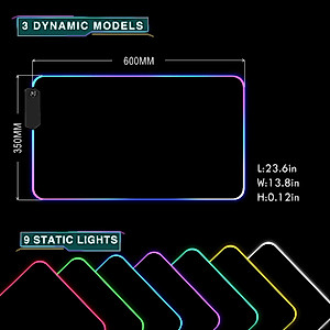 Personalized RGB LED Gaming Mouse Pad Make Your Own Customized Gaming Mousepad Custom Mouse Mat for Office Dorm Personalised Gifts Presents for Gaming Lovers, 23.6x13.8in