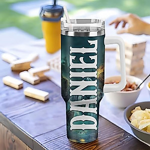 Foxcorner Personalized Wolf 40oz Tumbler with Handle and Straw Gifts for Wolf Lovers, Father's Day Animal Gifts For Men, Birthday Gift Ideas, Custom Name Insulated Stainless Steel Travel Cup With Lid