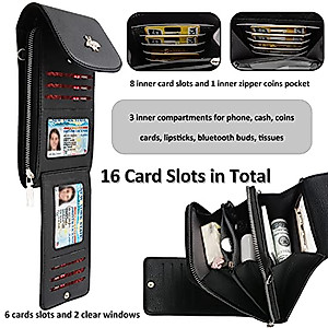 LITOON Cross Body Bags with Touchscreen Cell Phone Purse Window ZipperPocket, RFID Blocking Card Holder for Women (Vertical - Black)