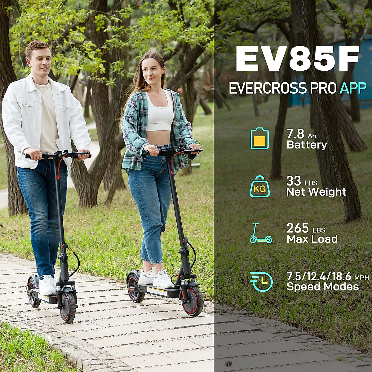 EVERCROSS Electric Scooter, Electric Scooter Adults with 350W Motor, Up to 19 MPH & 19 Miles E-Scooter, Lightweight Folding Electric Scooter for Adults with 8.5'' Solid Tires & APP Control