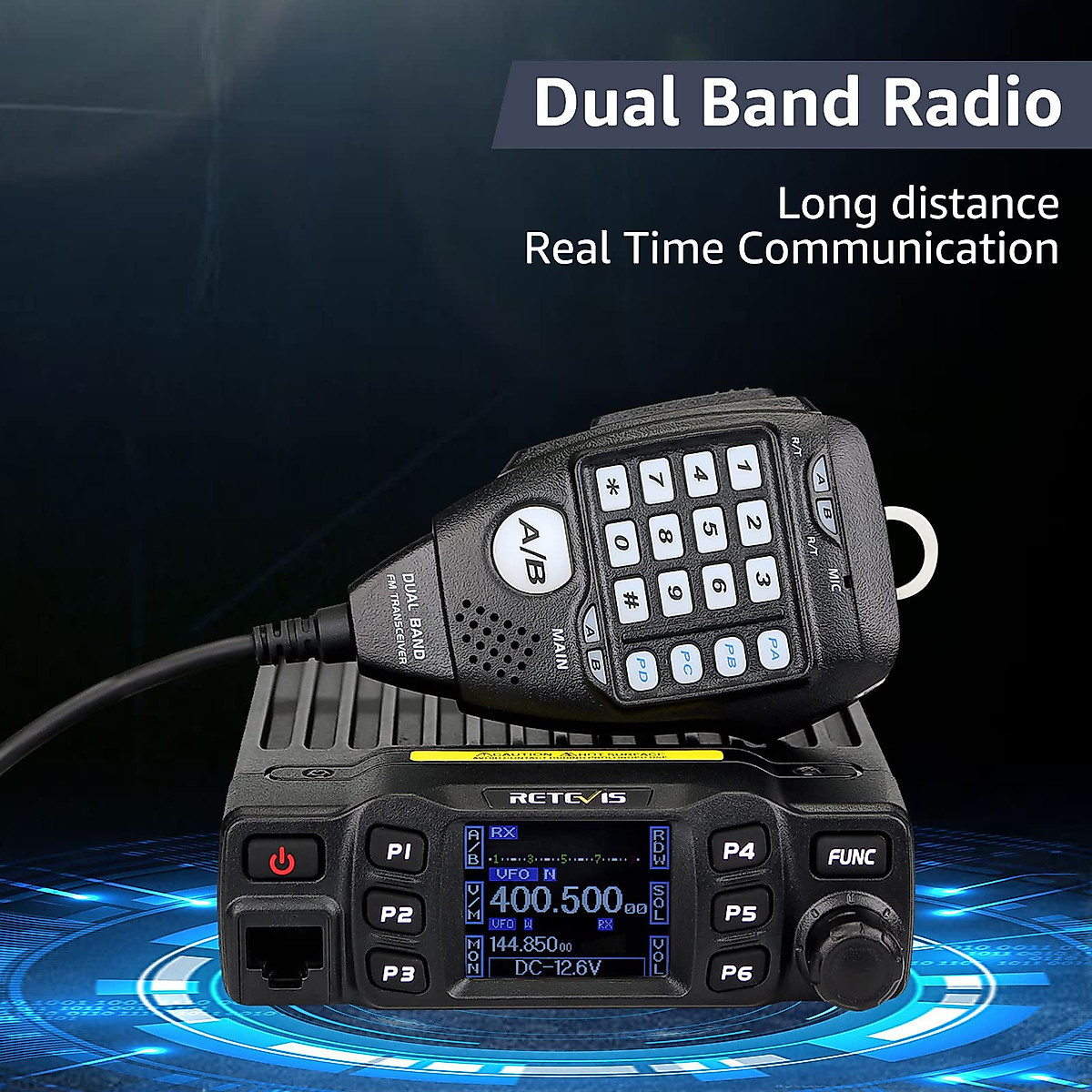Retevis RT95 Dual Band Mobile Radio, Dual Speaker Mobile Transceiver, 200 Channels 180 Degree Rotatable LCD Display, 2m 70cm Mini Mobile Two Way Radio for RV 4x4 Offroad (1 Pack)