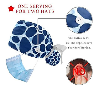 2-Pc Gourd-Shaped Working Cap,Fisherman Hat with Buttons and Cotton Sweatband,Leopard Blue Floral