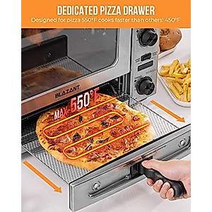 Toaster Oven Countertop, Dual Zone Toaster Oven Air Fryer Combo 29QT/28L Extra Large Capacity with 12 Inch Pizza Oven for Indoor (Max 550℉), for Roast Turkey, Stainless Steel Housing and Accessories Set, Quartz Heating Element(Good Heating Speed) BLAZANT