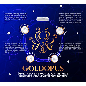 GOLDOPUS Marine Collagen Capsules with Hyaluronic Acid, Coenzyme Q10, Vitamin C - Preserve Beauty and Youth - Promote Firm Skin, Strong Nails&Hair, Healthy Joints, 90 Capsules, 1 Month Supply