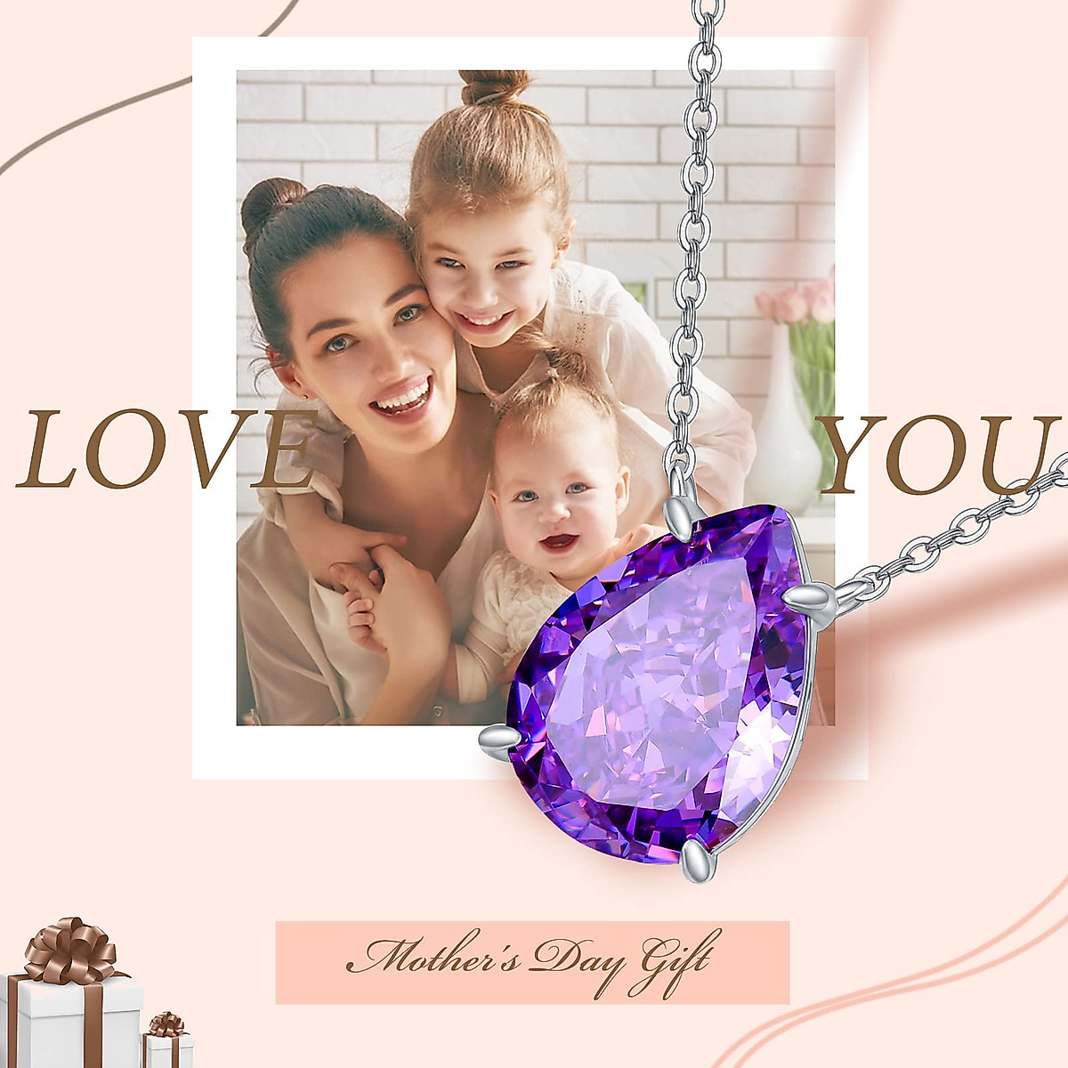 OJK Teardrop Amethyst Choker Necklace Sterling Silver Crushed Ice Pendant Necklace February Birthstone Jewelry Birthday Christmas Anniversary Valentines Mothers Day Gitfs for Women Girls Her