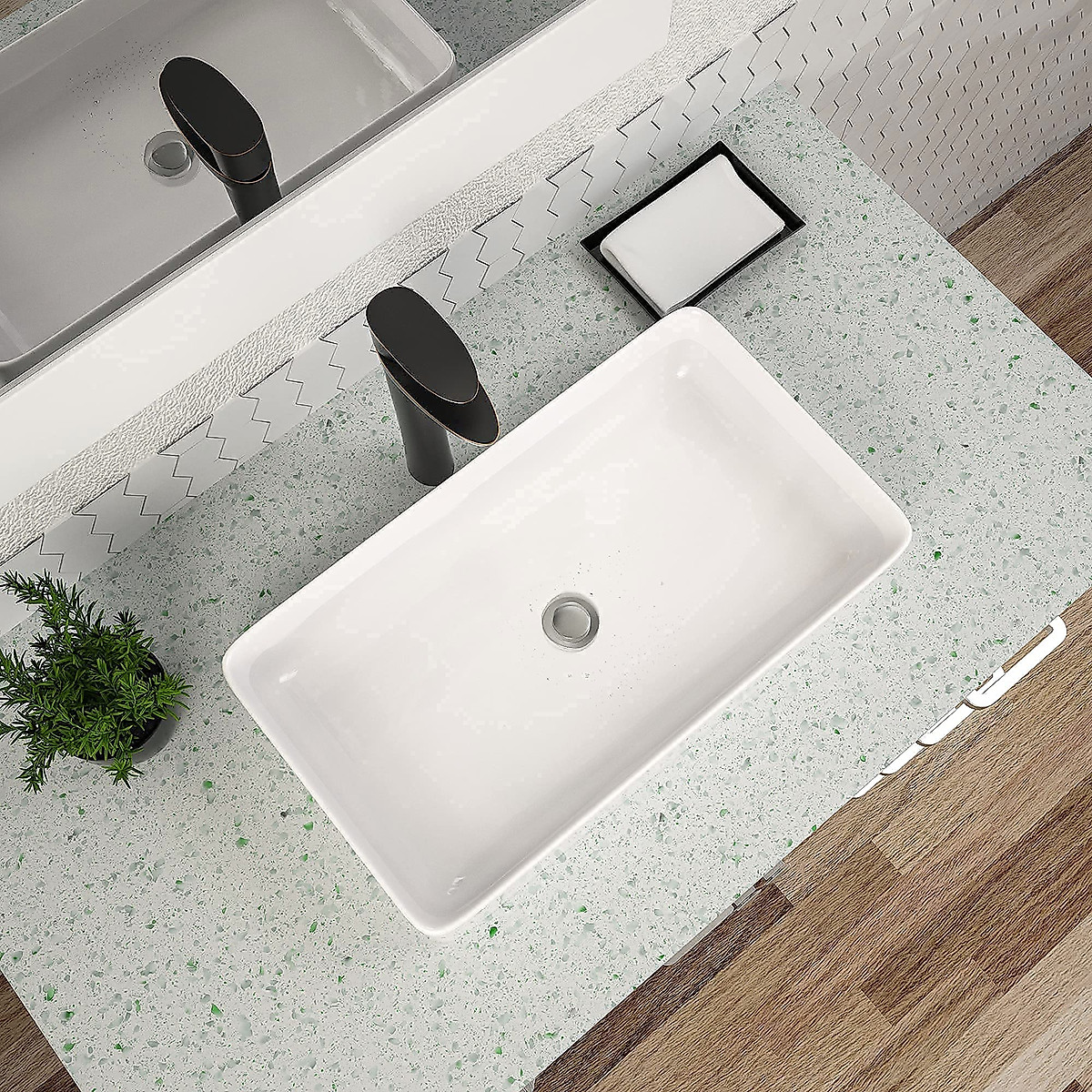 Vessel Sink Rectangular, Dcolora 24"x14" White Vessel Sink Ceramic Porcelain Rectangle Bathroom Vessel Sink Above Counter Vanity Sink Basin