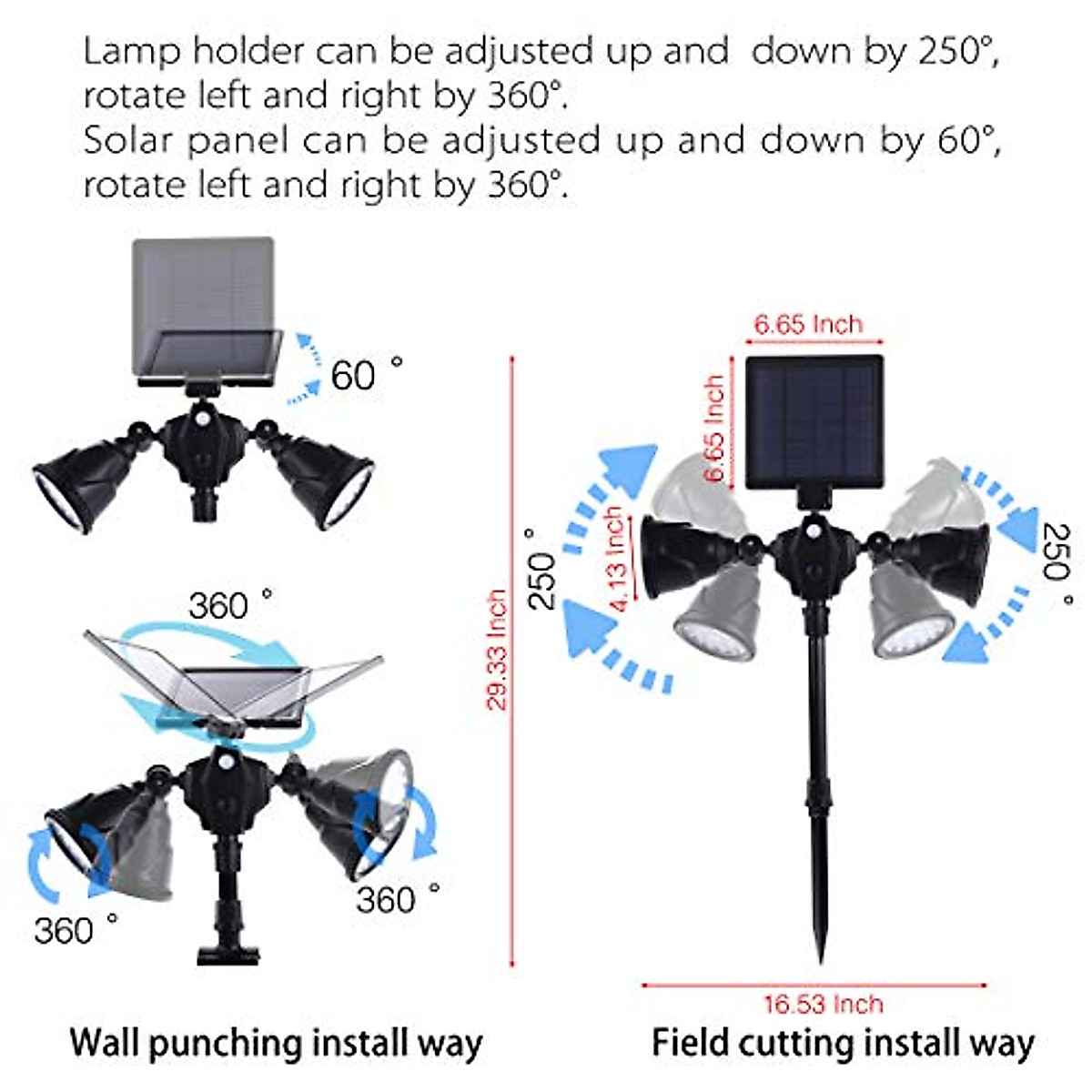 Solar Outdoor Spotlights, 1400-Lumens Bright 36 LED Motion Sensor Spot Light Waterproof Double Head Security Light Wall Light Landscape Light Security Lighting for Patio Deck Yard Garden Driveway