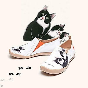 UIN Women's Walking Travel Shoes Slip On Canvas Casual Loafers Lightweight Art Painted Cute Pet Fashion Sneaker Milky Kitty (5)