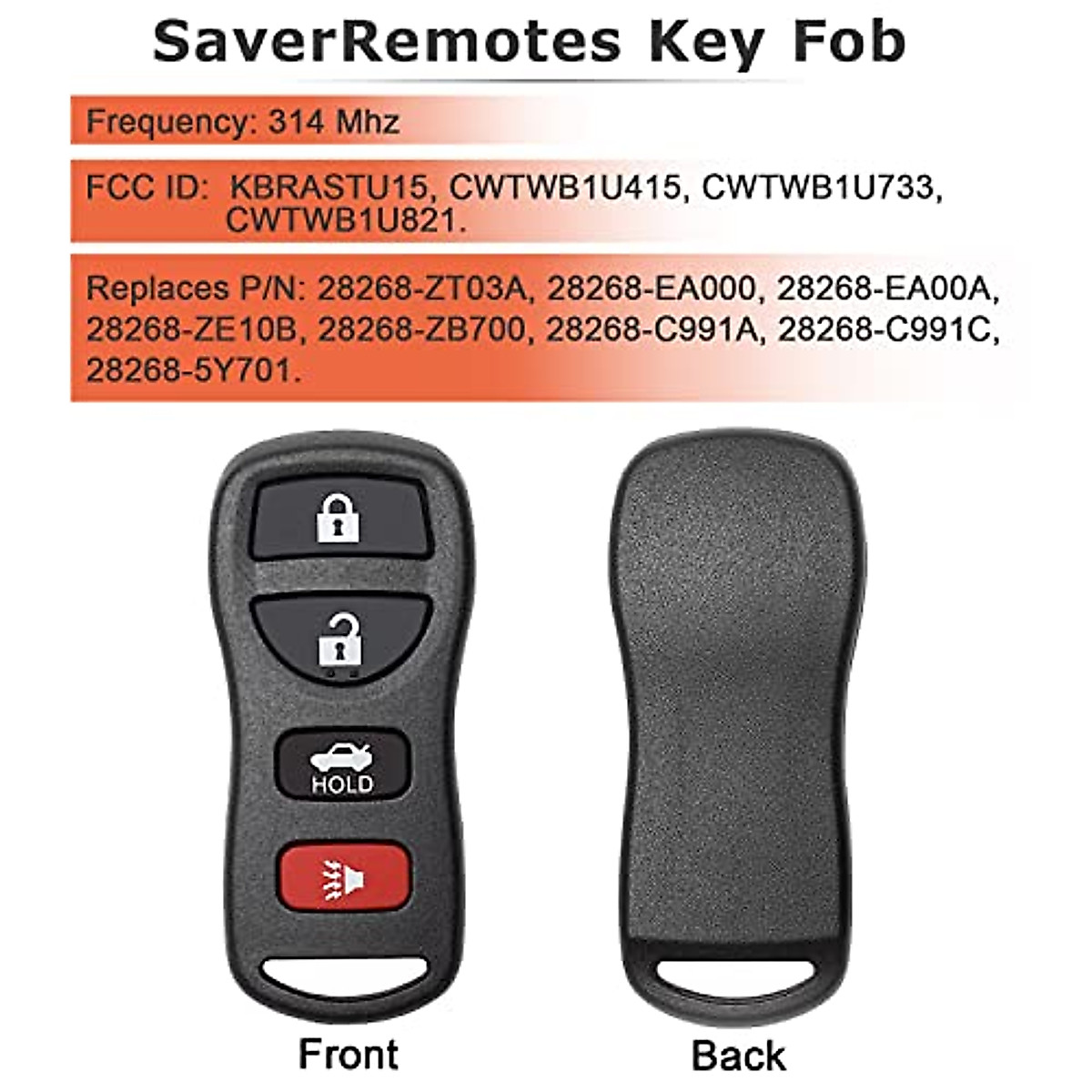 SaverRemotes for 2002-2006 Nissan Altima Maxima Keyless Entry Remote Control Car Key Fob Replacement for KBRASTU15 (Pack of 2)