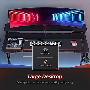 HOMCOM 55 inch Gaming Desk Racing Style Computer Office PC Gamer Workstation with Elevated Monitor Stand, Headphone Hook, Black