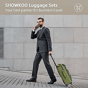 SHOWKOO Luggage Sets 3 Piece Softside Expandable Lightweight Durable Suitcase Sets Double Spinner Wheels TSA Lock Olive Green (20in/24in/28in)