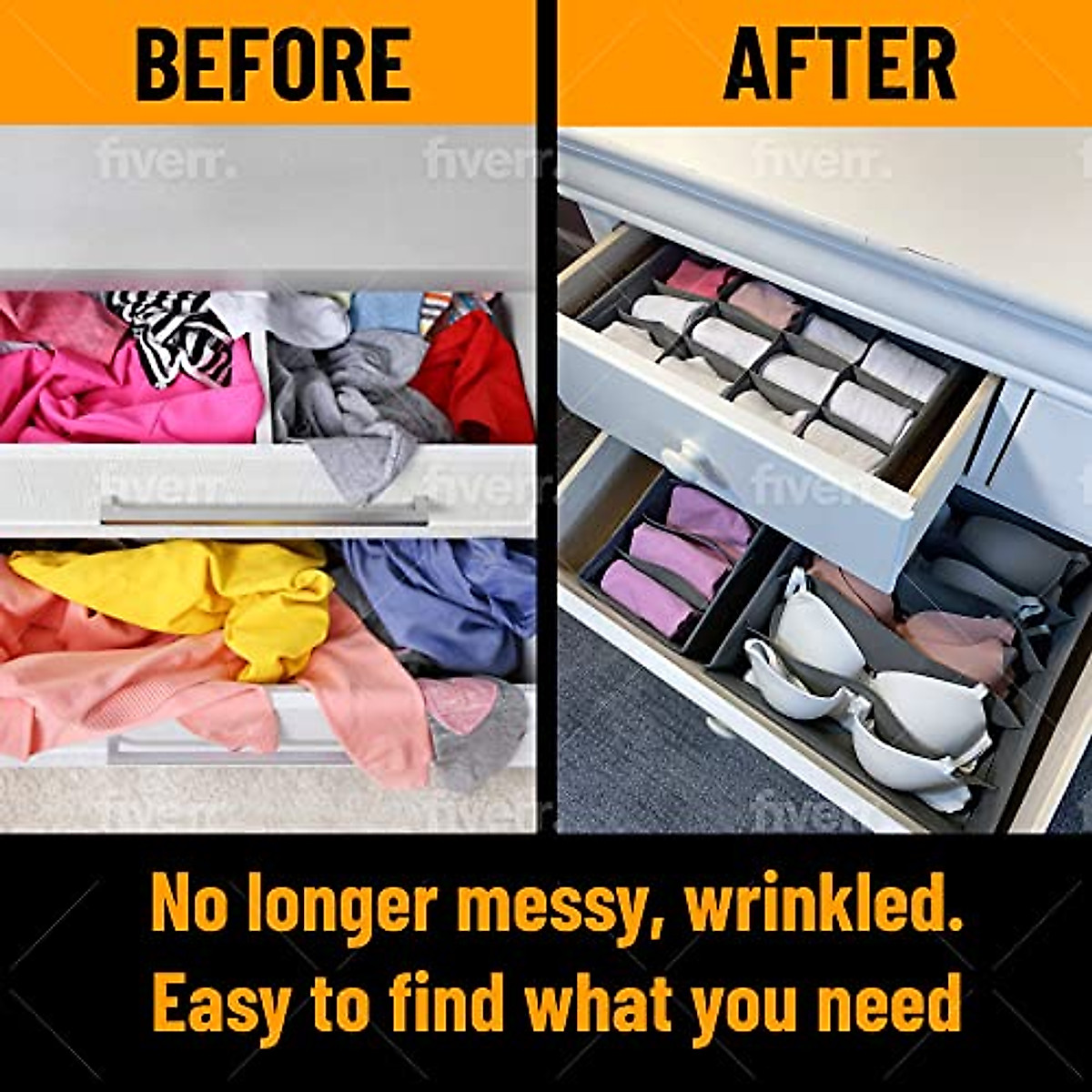 Underwear Organizers for Drawers, 4 piece set. Bra, socks, belts