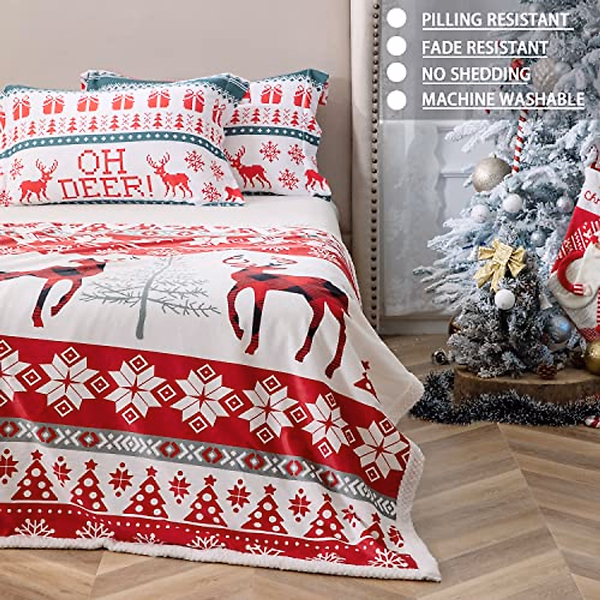 Christmas Throw Blanket, Soft Cozy Fleece Sherpa Fuzzy Blanket, Warm Plush Fluffy Flannel Throw Blanket Fall Winter for Couch Bed 50" X 60"