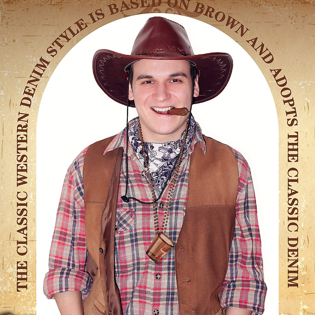 Yinkin 12 Pcs Cowboy Shot Glasses Necklace Western Themed Party Decorations Shot Glasses on Beaded Necklace Plastic Cowboy Props for Adults and Teens Festival Party Supplies, 6 Styles