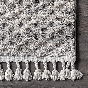 nuLOOM Lira Textured Geometric Tassel Area Rug, 4x6, Grey