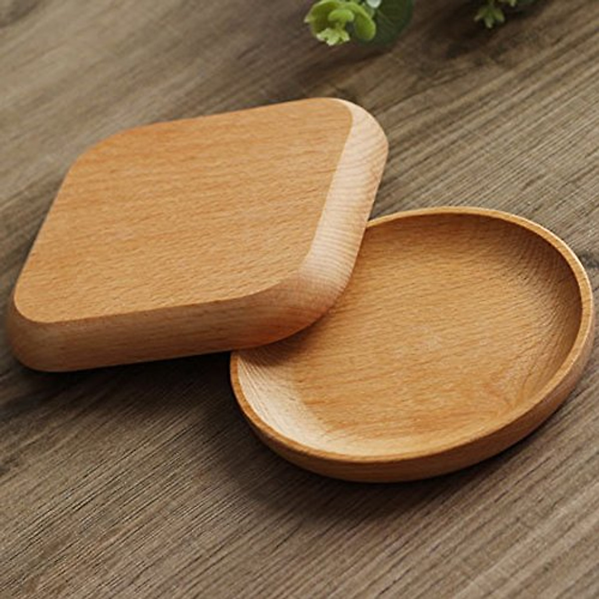 CAN_Deal 4-Pack 5" Natural Beech Wood Square Serving Dishes, Mini Dessert Plates