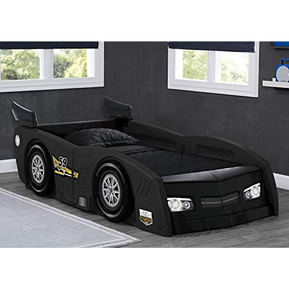 Delta Children Grand Prix Race Car Toddler & Twin Bed - Made in USA, Black
