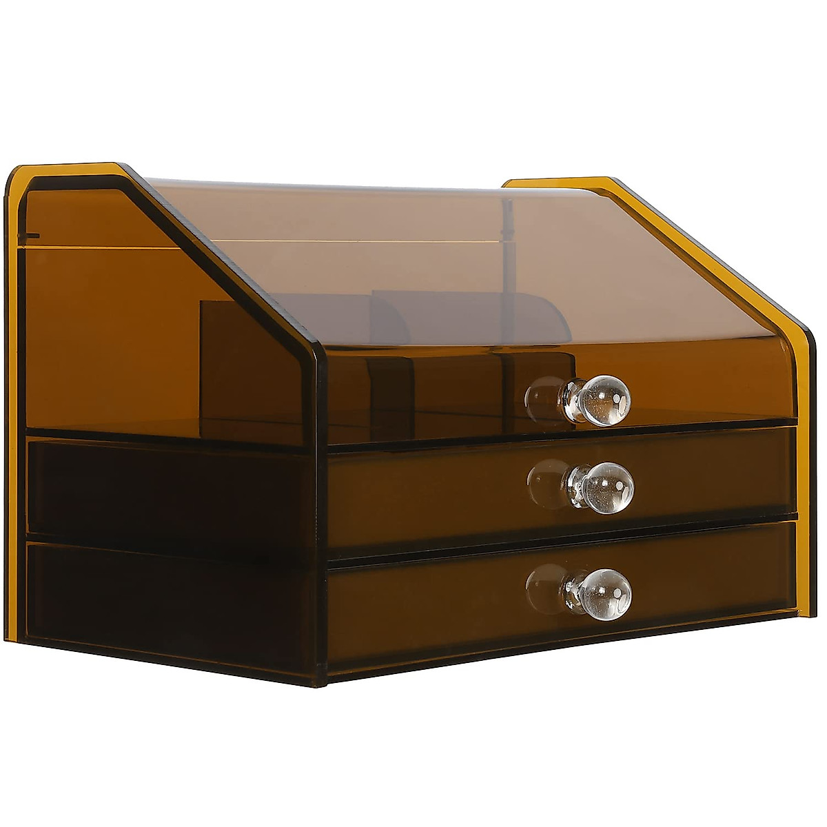 MyGift Amber Acrylic Jewelry Box, Modern Retro Style 2 Storage Drawer Ring, Necklace, Bracelet, Earring Organizer with Velvet Jewelry Tray Liners