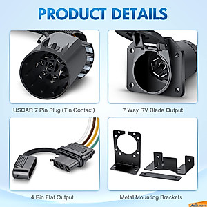 Nilight Dual Output Vehicle Side 7 Way RV Blade and 4Way Flat Wiring Harness Multi Tow 4Pin to 7Pin Electric Adapter for RVs Trucks Factory Tows Package USCAR 7Way Sockets Required
