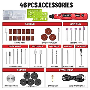 POPULO Mini Cordless Rotary Tool Portable 4V Jewelry Polishing Kit with 46 Pieces Rotary Accessory Kit, Max Speed Load up to15000 RPM,USB Charging,Engraving Pen,Polishing, Grinding, DIY Crafts