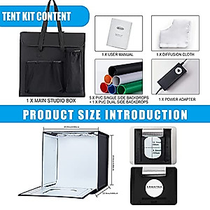 ZKEEZM Light Box Photography 24"x24" with 120LED Lights and 6 Color Backdrops Photo Box with Lights Foldable Light Box with Adjustable Brightness, 6000-6500K Portable Dimmable Picture Box Shooting