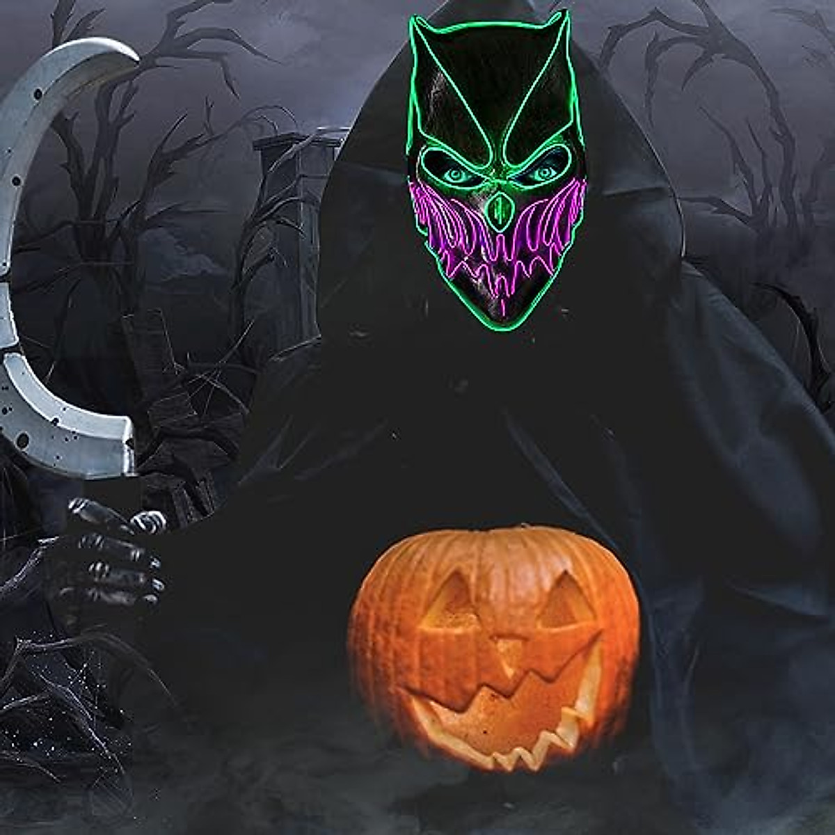 yalanle Halloween Mask LED Light Up Scary Mask Purge Mask with EL Wire 3 Flashing-Modes for Halloween Masquerade Party,Costume Cosplay,Gifts(Green & Pink)