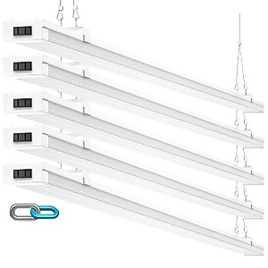 FAITHSAIL 5 Pack Linkable 4FT LED Shop Light, 40W, 4000 LM [Eqv.150W Fluorescent] 4000K LED Utility Light with Plug 48 Inch LED Garage Light Energy Saving Upto 1000KW/5Yrs(5Hrs/Day)-Hang & Flush Mount