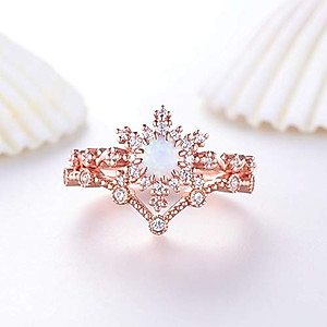 Round Cut Opal CZ Diamond Sterling Silver Rose Gold Women Engagement Wedding Bridal Statement Anniversary Ring Set White Gold Yellow Gold Promise Gift