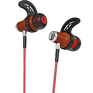 Symphonized NRG 2.0 Bluetooth Wireless Wood in-Ear Noise-isolating Headphones, Earbuds, Earphones with Mic & Volume Control (Orange) (Red)