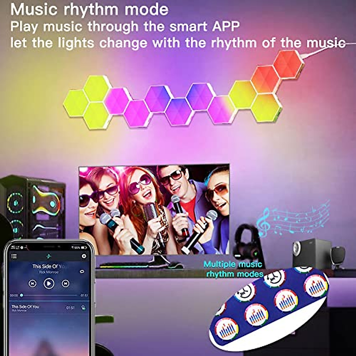 Firmlly RGB Hexagon Lights, LED Hexagon Wall Light, Smart Hexagonal Wall Panels, Bluetooth/WiFi Connection, LED Wall Panels for Gaming Room, Bedroom, Wall Decor (WiFi*3PCS, RGB)