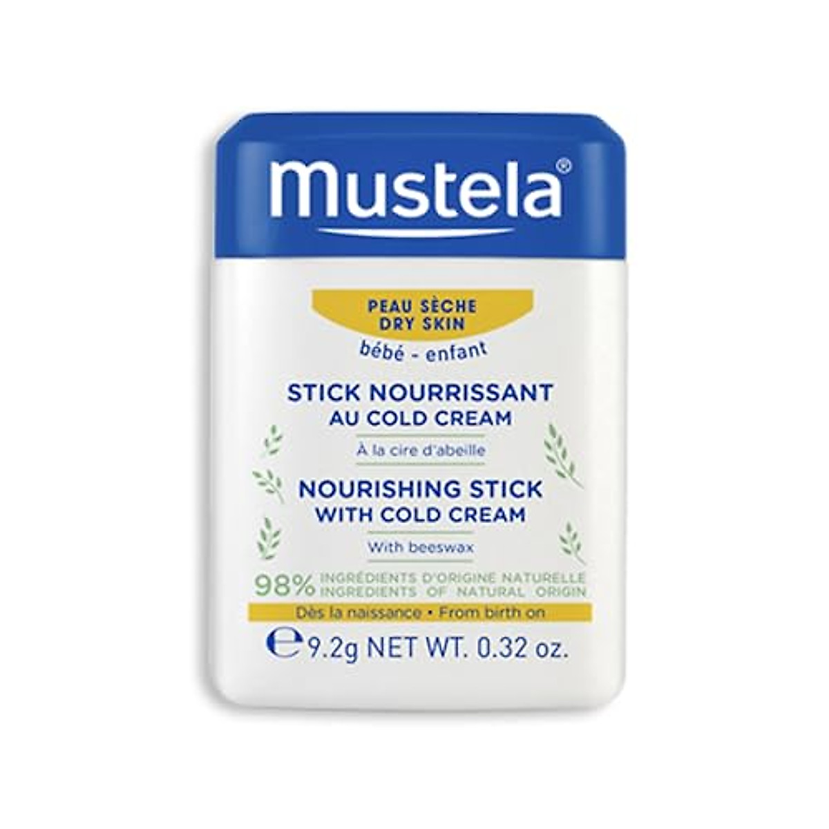 Mustela Baby Nourishing Stick - Lip & Face Moisturizer for Dry Skin - with Natural Avocado, Cold Cream & Beeswax - 0.32 oz. (Pack of 1)