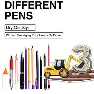 Opomzk Construction 3rd Birthday Party Invitations with Envelopes, 20 Set Construction Dump Truck Three Shaped Invitations 3 Year Old Birthday Party Invites, Double-Sided