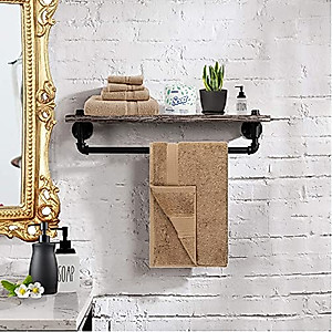 BSTGIFTS Industrial Pipe Shelf with Towel Bar，Wall Mounted Shelving with Towel Bar Rack for Bathroom, Wood Rack