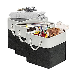 KITCSTI Storage Baskets for Organizing Fabric Organizer Bins Cubes 13"x13"x13" Foldable Cloth Storage Bins with Handle Closet Baskets for Towels Toys Books (White&Black, Pack of 3)