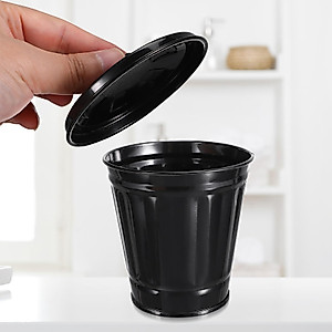 MAGICLULU Mini Galvanized Trash Can Metal Bucket with Lid Tabletop Small Wastebasket Tiny Rubbish Bin Flower Pot Cute Pen Cup Holder for Makeup Brush Coin Black