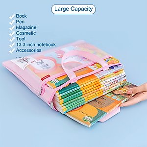 pendancy Mesh Zipper Pouch 11x13.7 in, Large Double Pocket Waterproof File Bag with Handle, A4 Size Foldable Document Storage for Puzzle Project/Cross Stitch/Travel/Office（Pink）
