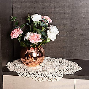 Eiyye 2-Pieces Handmade Cotton Crochet Doilies Oval Lace Table Placemats 12 x17inch, Beige